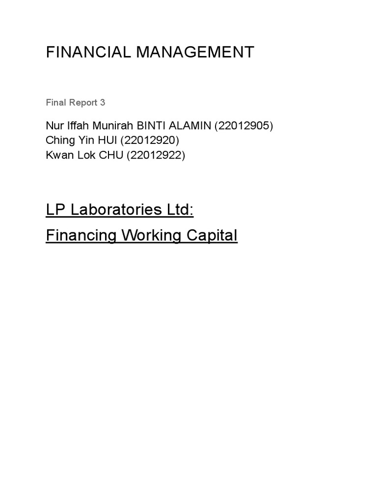 LP Laboratories LTD Financing Working Capital Final Report Google PDF ...