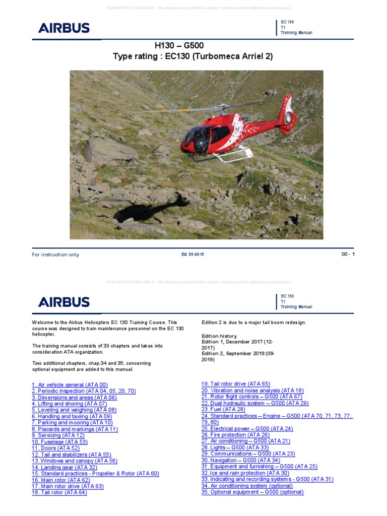 H130 - G500 Type Rating: EC130 (Turbomeca Arriel 2) : For Instruction Only | Download Free PDF ...