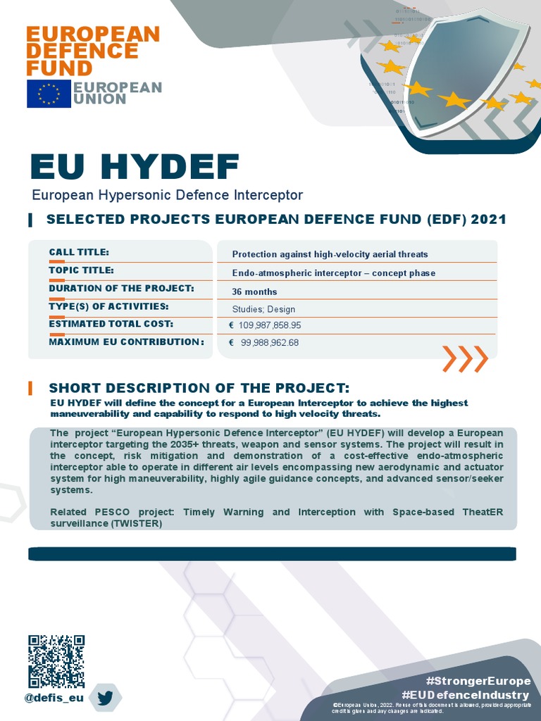 Factsheet - EDF21 - EU HYDEF | PDF | European Union | Military Technology