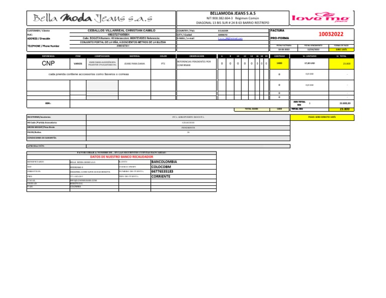 Proforma Cristian Cevallos 1400 Und 2022 Marzo | PDF