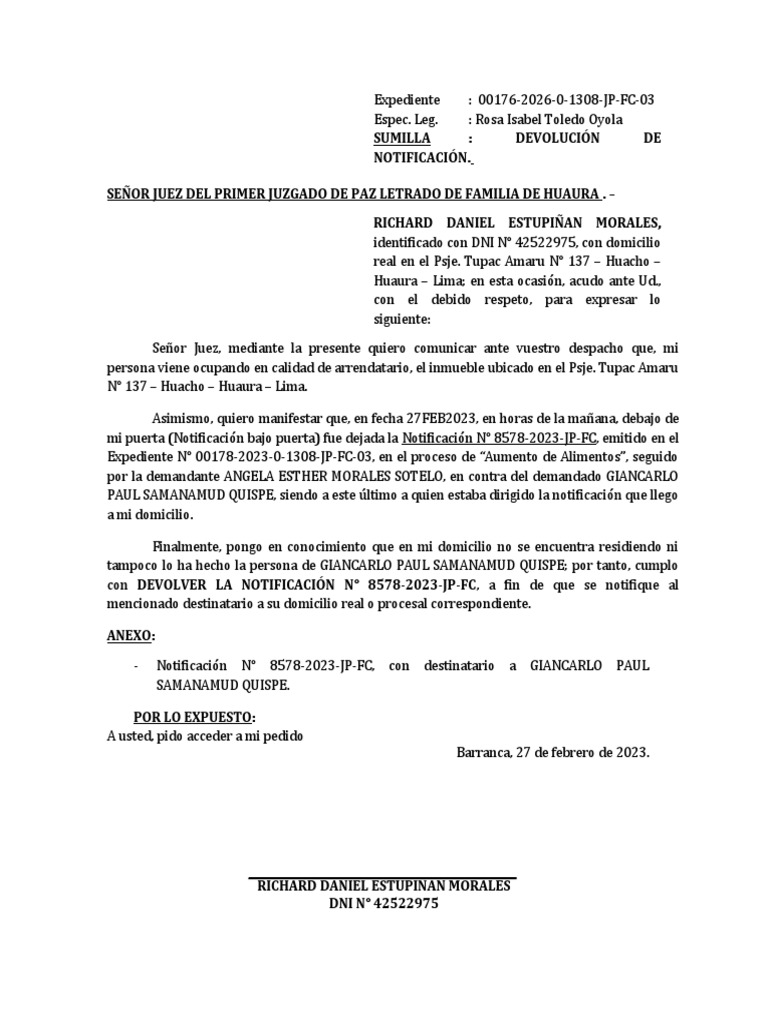 DEVOLUCIÓN DE NOTIFICACIÓN | PDF