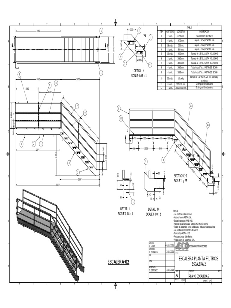 PLANO ESCALERA 2 | PDF | Ingeniería de Edificación | Materiales