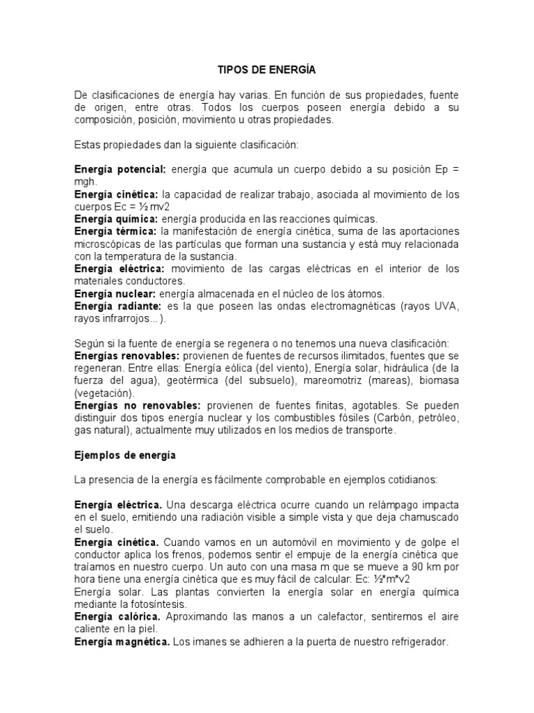 Clasificación y Ejemplos de Energía | PDF | Tecnología | Libros para ...