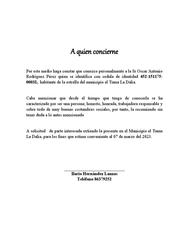 A Quien Concierne | PDF