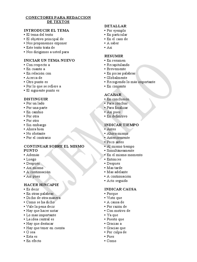 Conectores para Redaccion de Textos | PDF