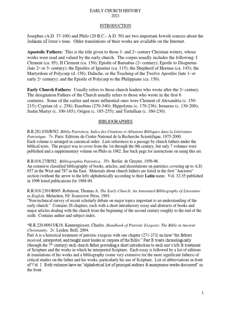 Early Church History | PDF | Church Fathers | Bible