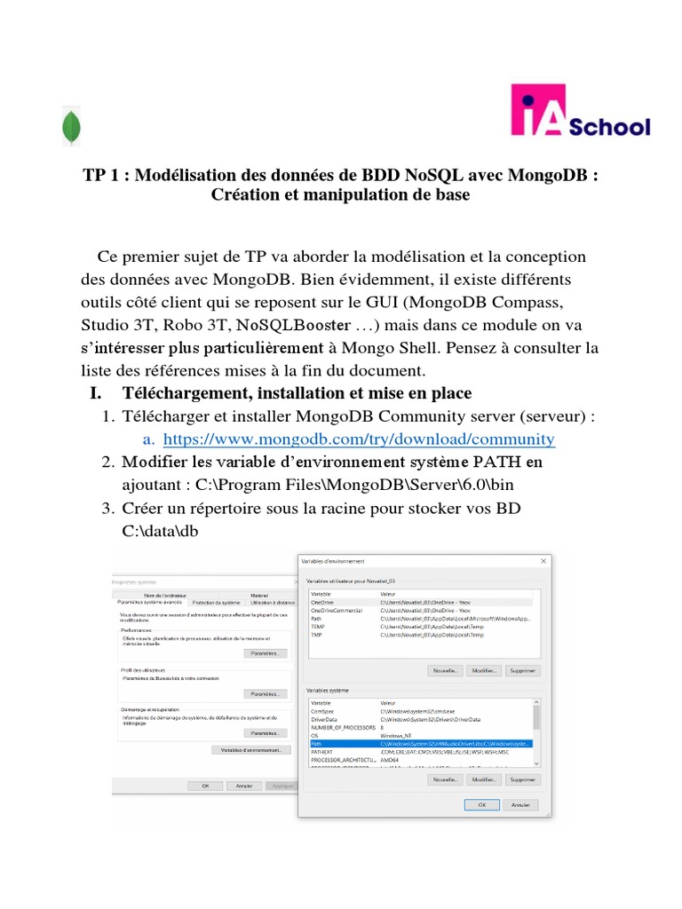 TP 1: Modélisation Des Données de BDD Nosql Avec Mongodb: Création Et Manipulation de Base | PDF ...