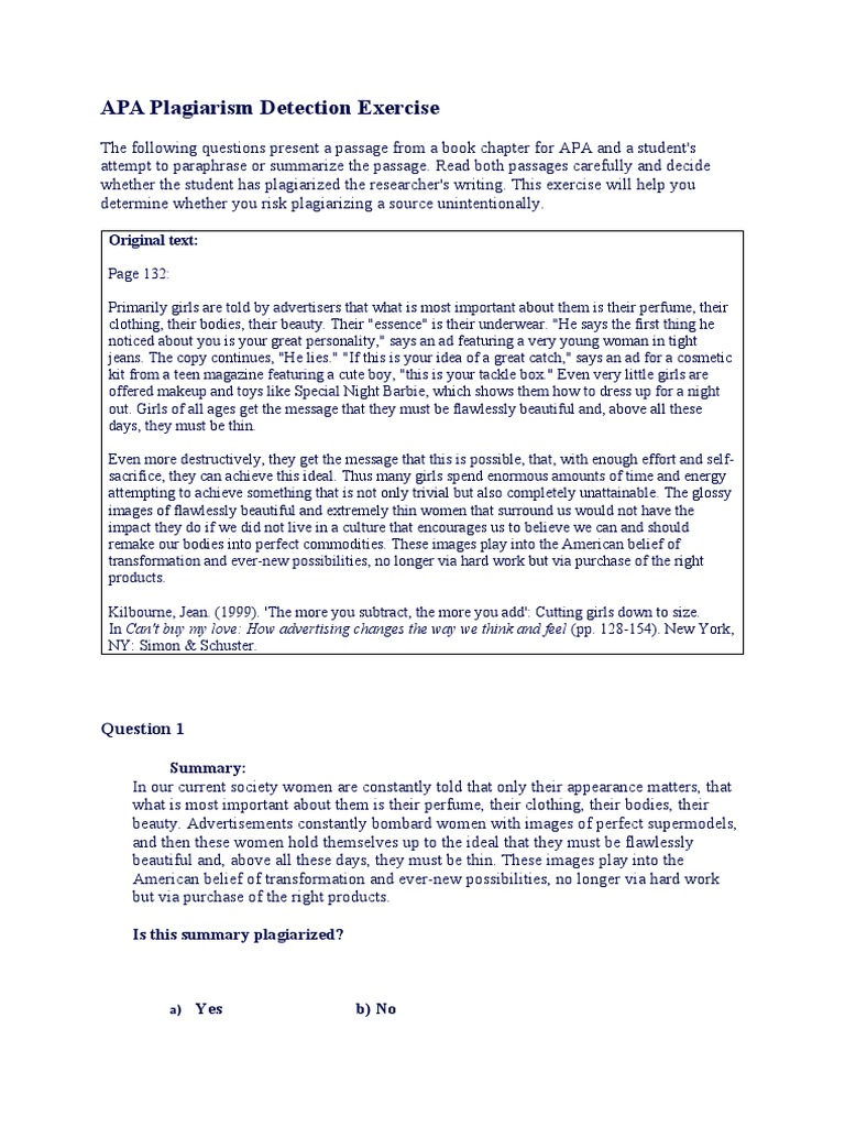 APA Plagiarism Detection Exercise | PDF