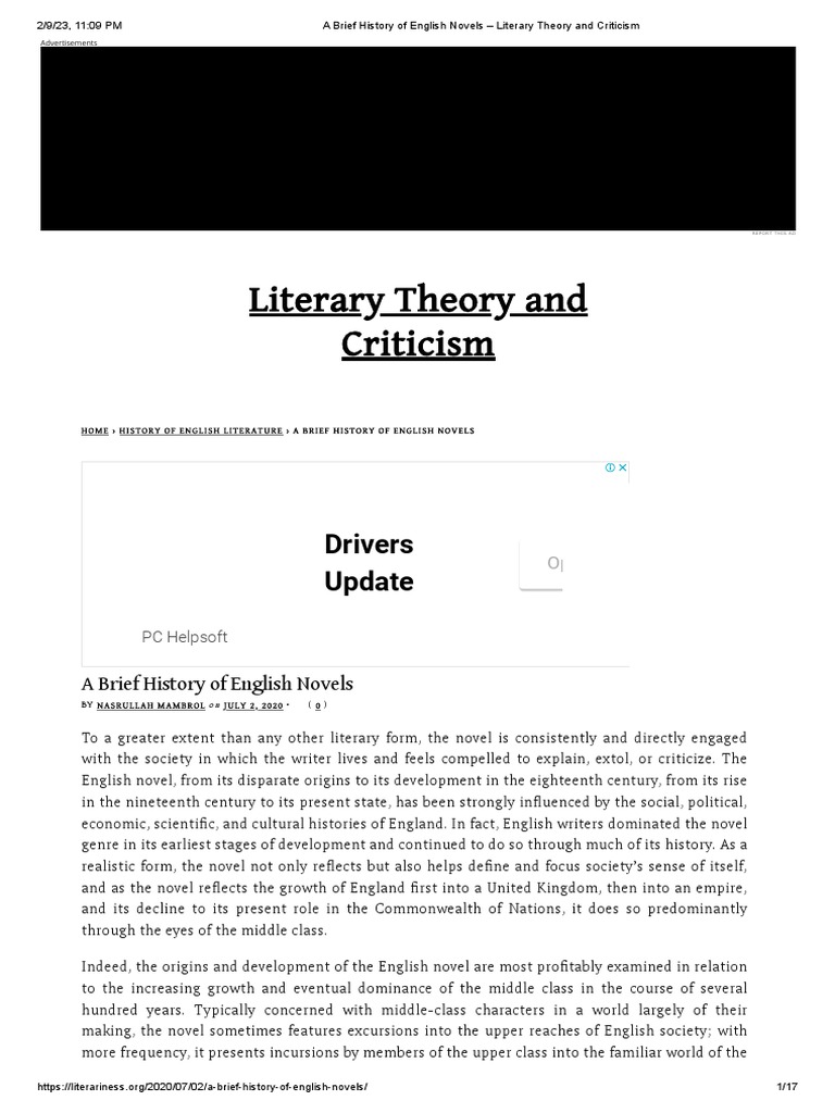 A Brief History of English Novels - Literary Theory and Criticism | PDF ...