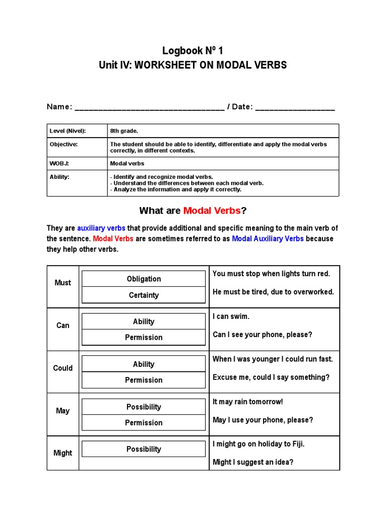 Logbook #1 - MODAL VERBS | PDF | Verb | Semantic Units
