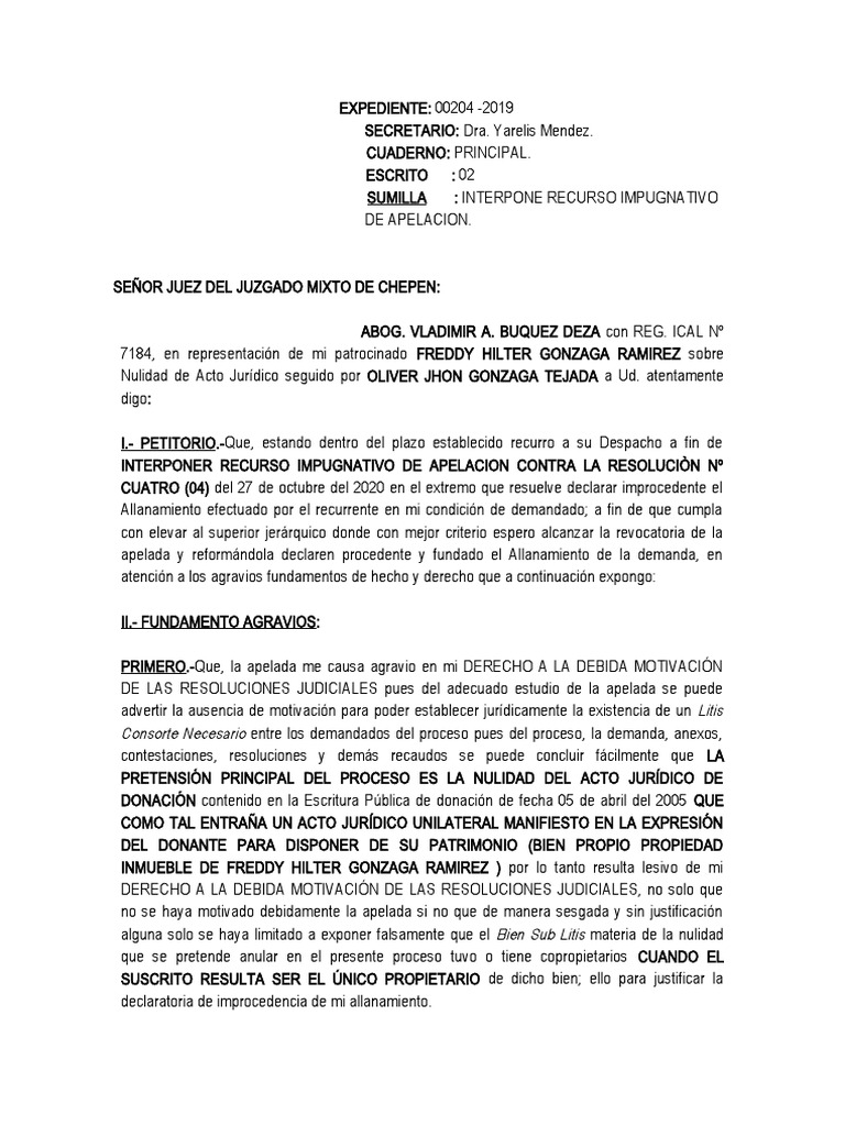 Recurso Impugnativo de Apelaciòn | PDF | Apelación | Ley procesal