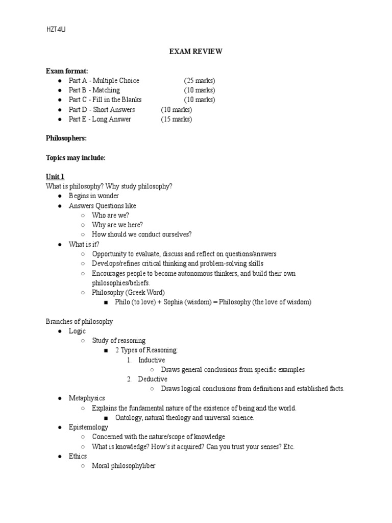 Grade 12 Philosophy Exam Review | PDF | Soul | Science