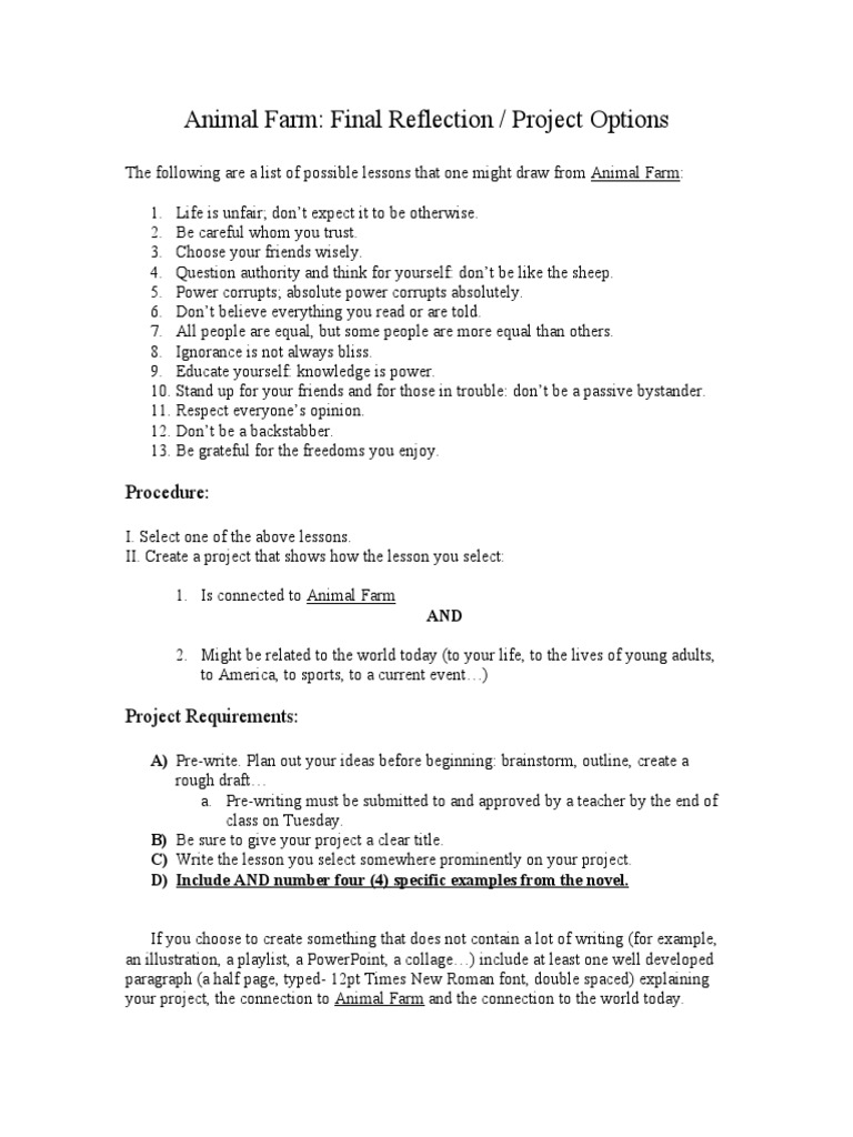Animal Farm Final Project | PDF | Times New Roman | Books