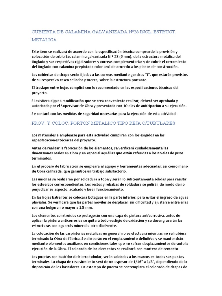 Cubierta de Calamina Galvanizada Nº28 Incl | PDF | Pintar | Procesos ...