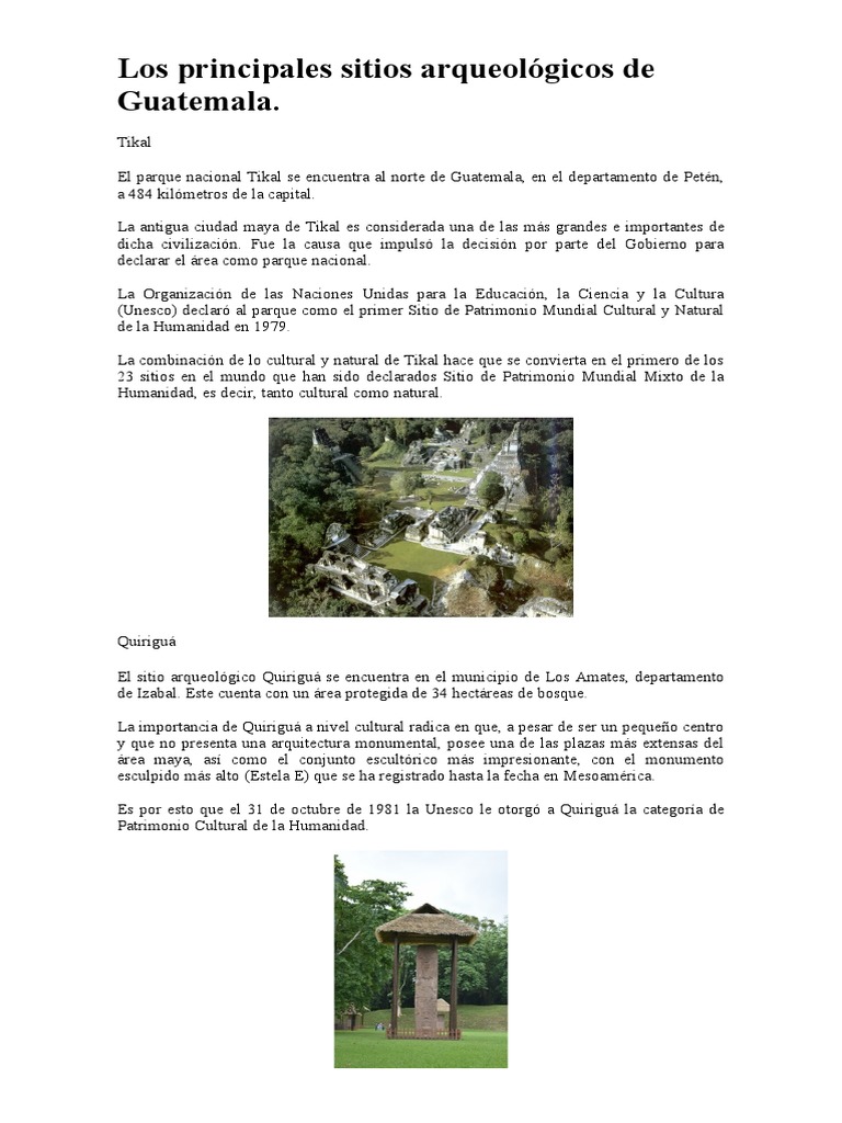Los principales sitios arqueológicos de Guatemala | PDF