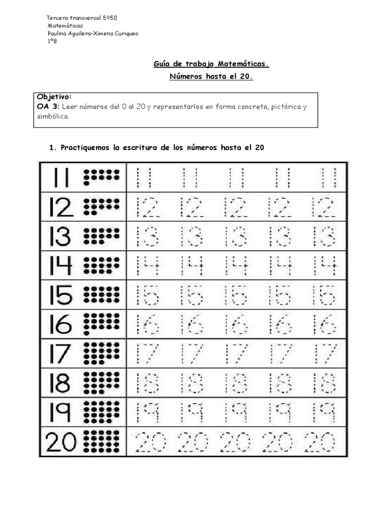 Guia de Matematica de Numeros Hasta El 20 | PDF