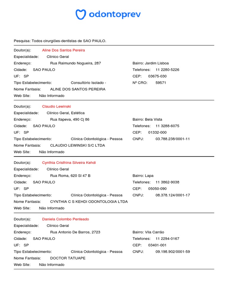 Dentistas 1679936567500 | PDF | Odontologia | São Paulo