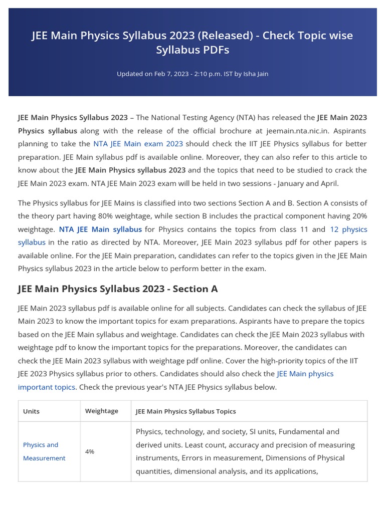Jee Physics Syllabus | PDF | Magnetic Field | Force