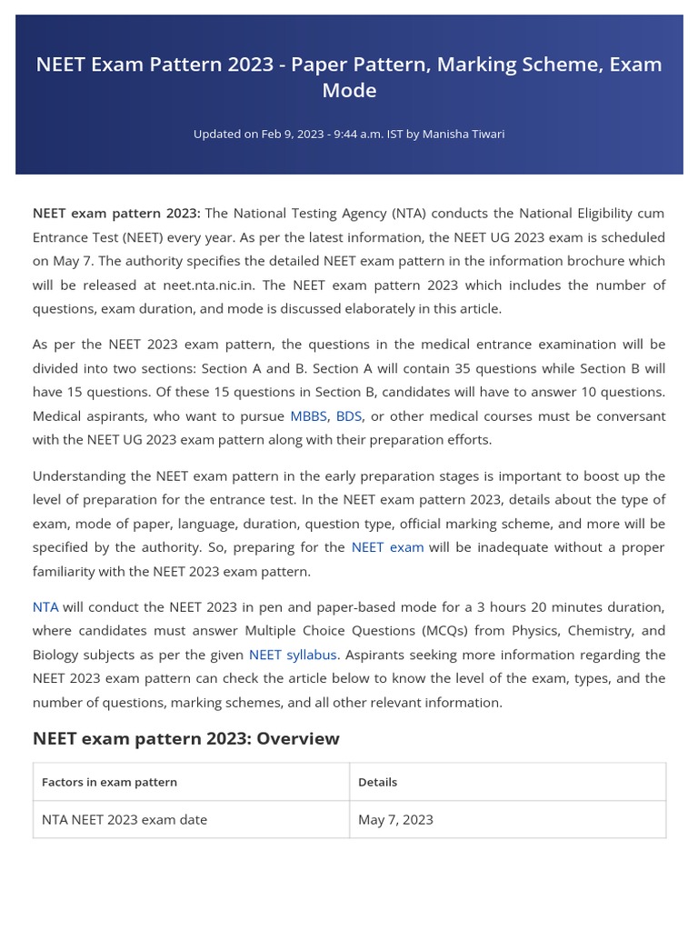 Neet Pattern | PDF | Languages Of India | Tests