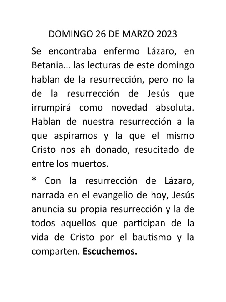 Con La Resurrección de Lázaro | PDF