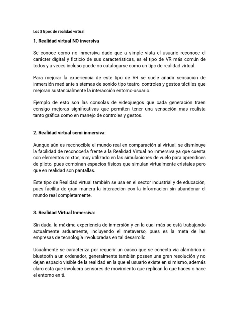 Los 3 Tipos de Realidad Virtual | PDF | Realidad virtual | Informática