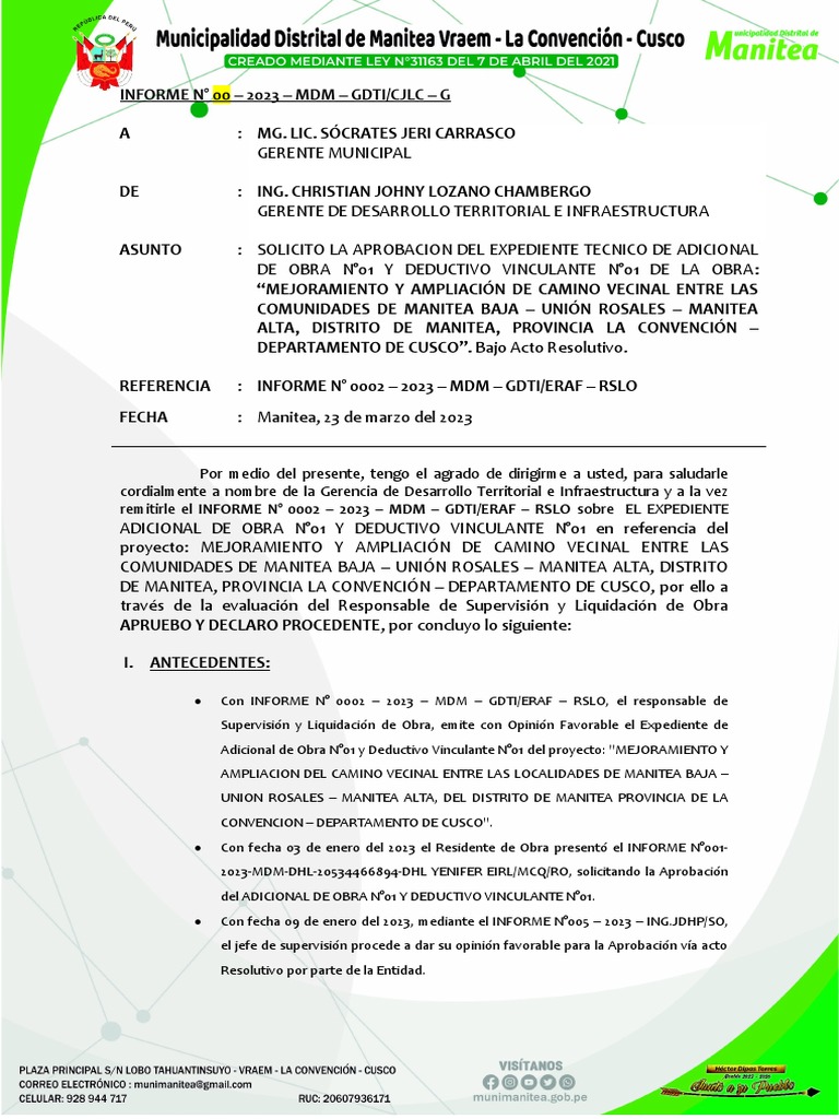 Aprobación de Adicional de Obra en Manitea | PDF | Arquitectura ...