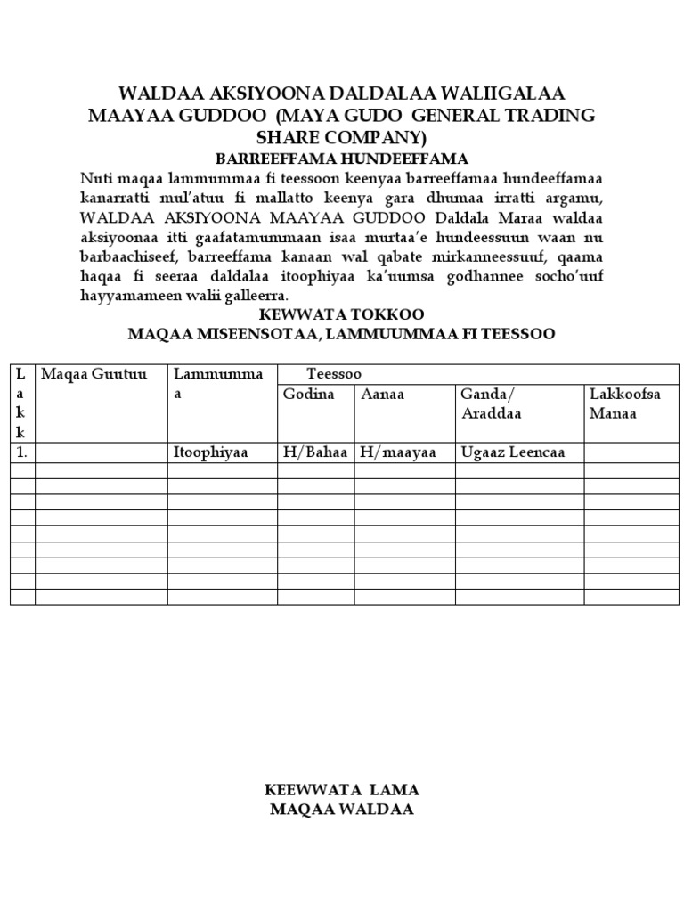 WALDAA AKSIYOONA DALDALAa MAAYAA GUDDOO | PDF