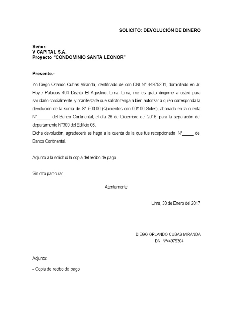 Solicitud Devolucion de Separación | PDF