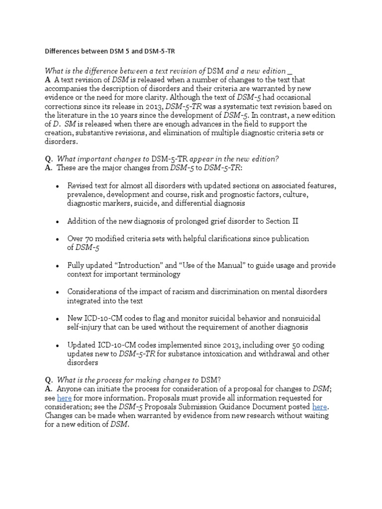 DSM-5 vs DSM-5-TR: Key Differences Explained | PDF | Diagnostic And ...
