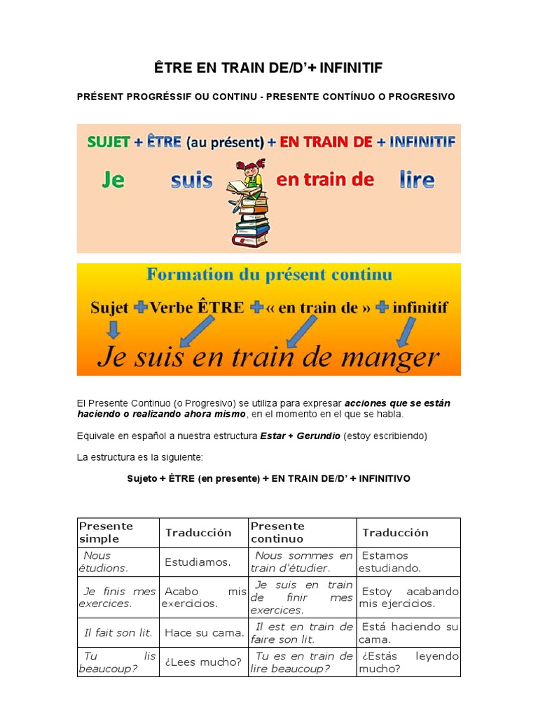 Presente Continuo en Francés: ÊTRE EN TRAIN DE | PDF