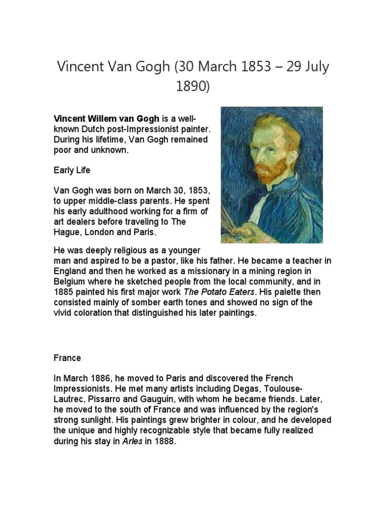 The Life and Tragic Death of Post-Impressionist Painter Vincent Van ...