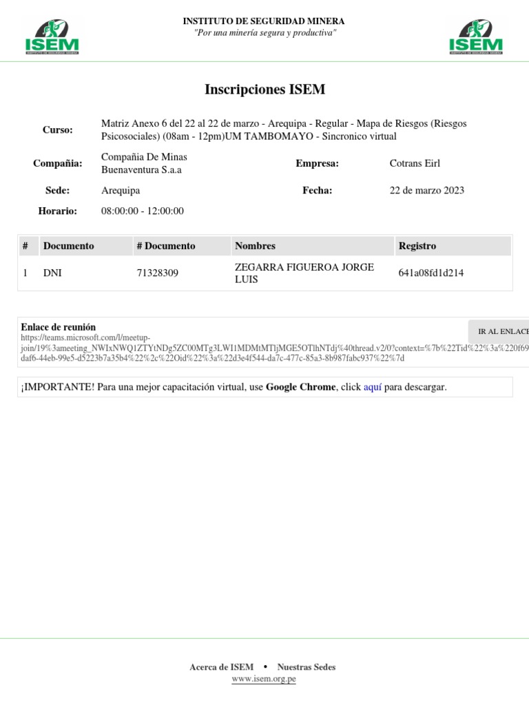 Inscripciones ISEM: Curso | PDF