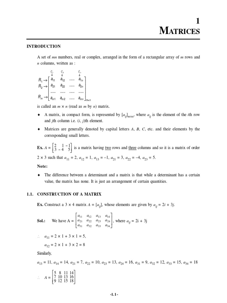 JEE Mathematics XII Theory Chapter 1 Matrices | PDF | Matrix (Mathematics) | Operator Theory