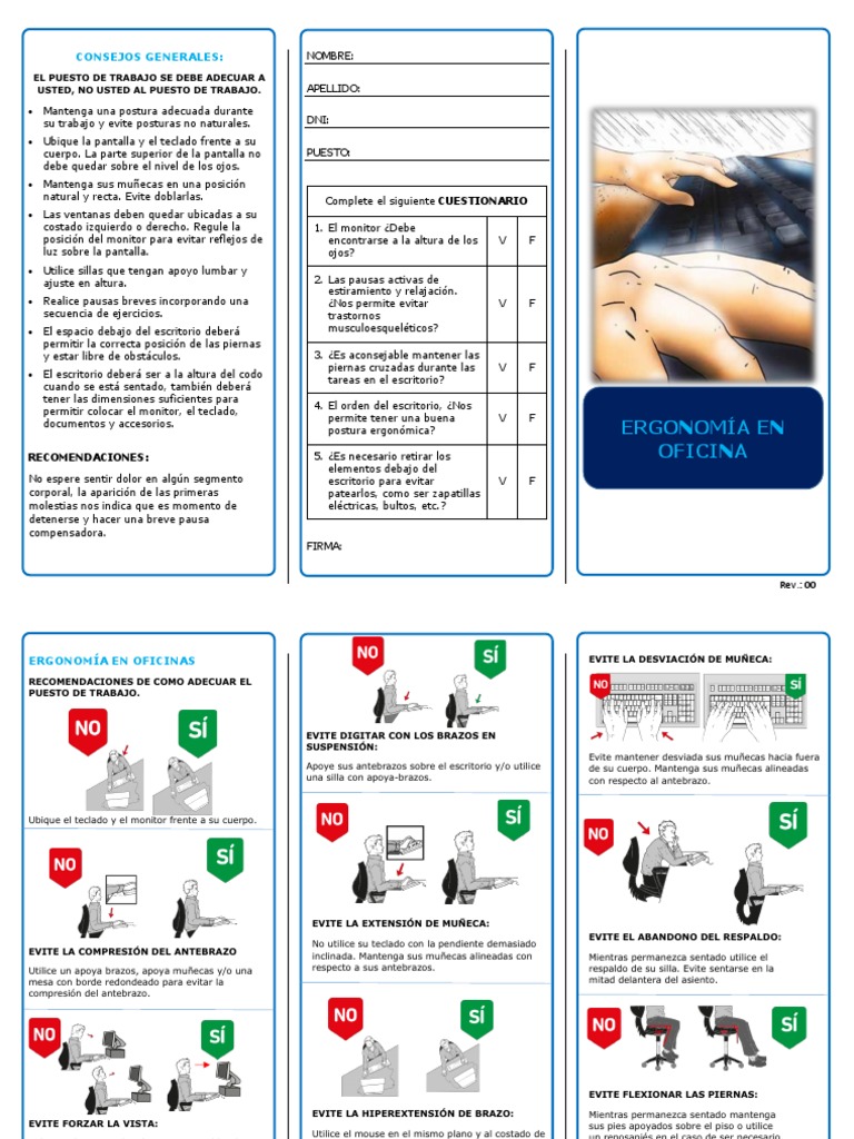 Triptico - Ergonomía en Oficina | PDF | Factores humanos y ergonomía