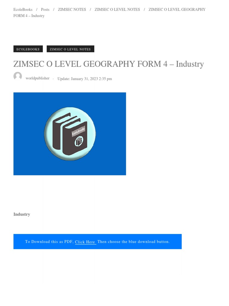 ZIMSEC O LEVEL GEOGRAPHY FORM 4 - Industry | PDF | Tertiary Sector Of ...