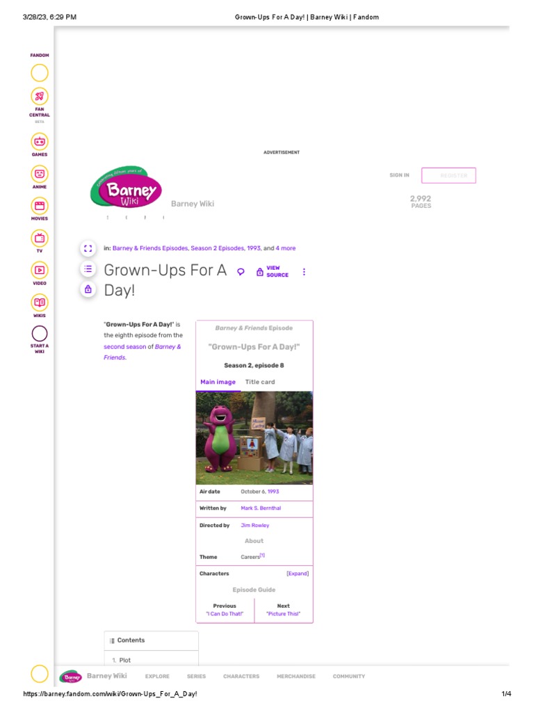 Grown-Ups For A Day! - Barney Wiki - Fandom | PDF | Fandom