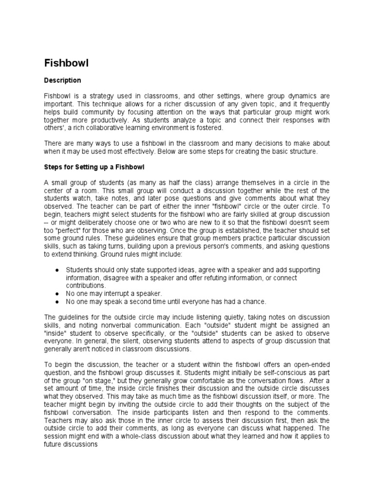 Fishbowl | PDF | Classroom | Psychology