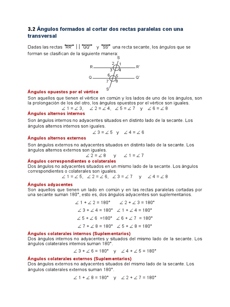 3.2 Ángulos Formados Al Cortar Dos Rectas Paralelas Con Una Transversal ...