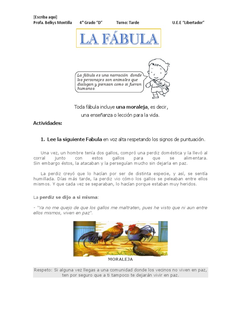 Actividades Didácticas de Fábulas | PDF | Pollo | Fábula