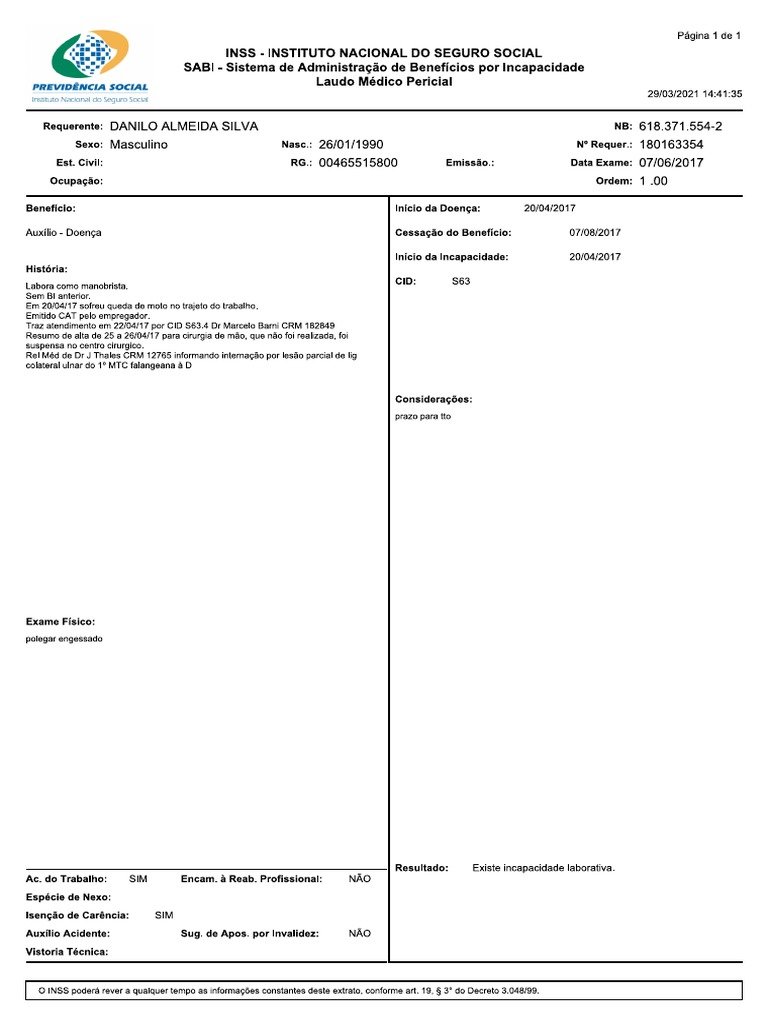 Danilo - Laudo Do Sabi | PDF