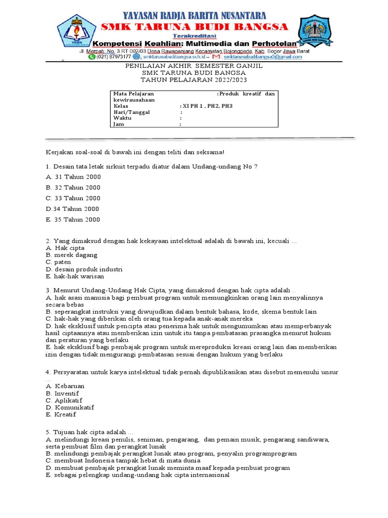 Soal PKK Kelas XI | PDF | Bisnis | Seni