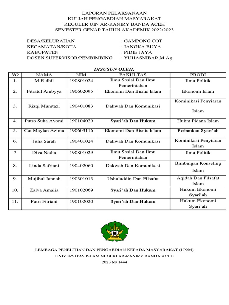 Laporan Akhir KPM Reguler Uin Ar-Raniry 2023 | PDF