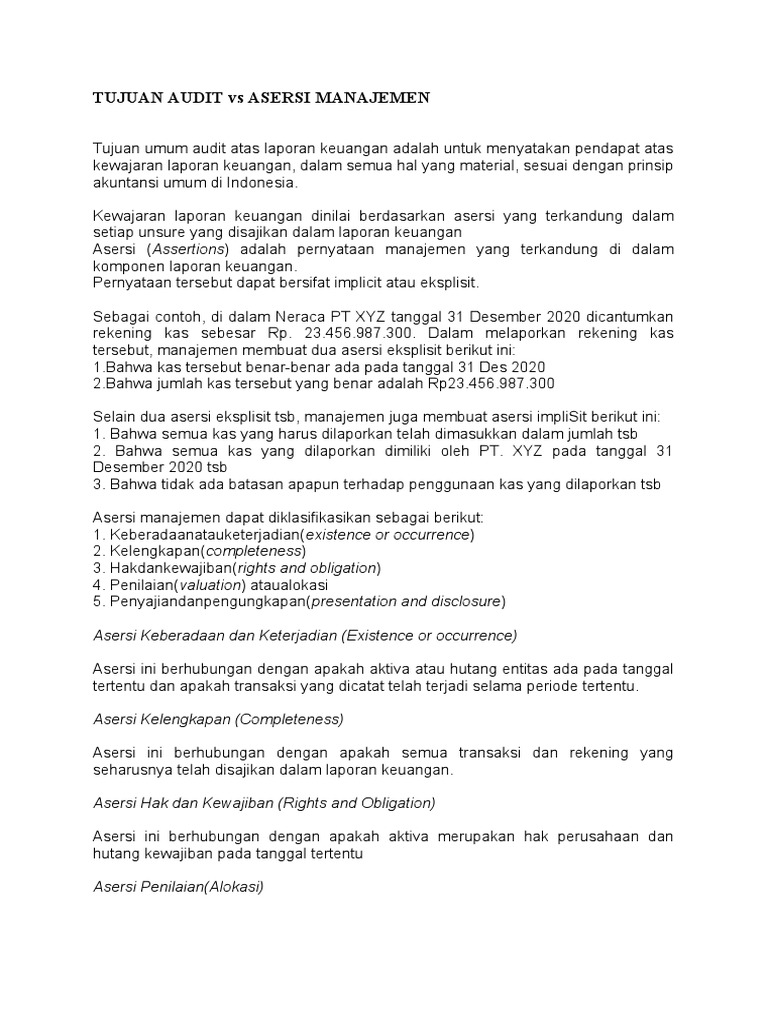 TUJUAN AUDIT Vs ASERSI MANAJEMEN | PDF