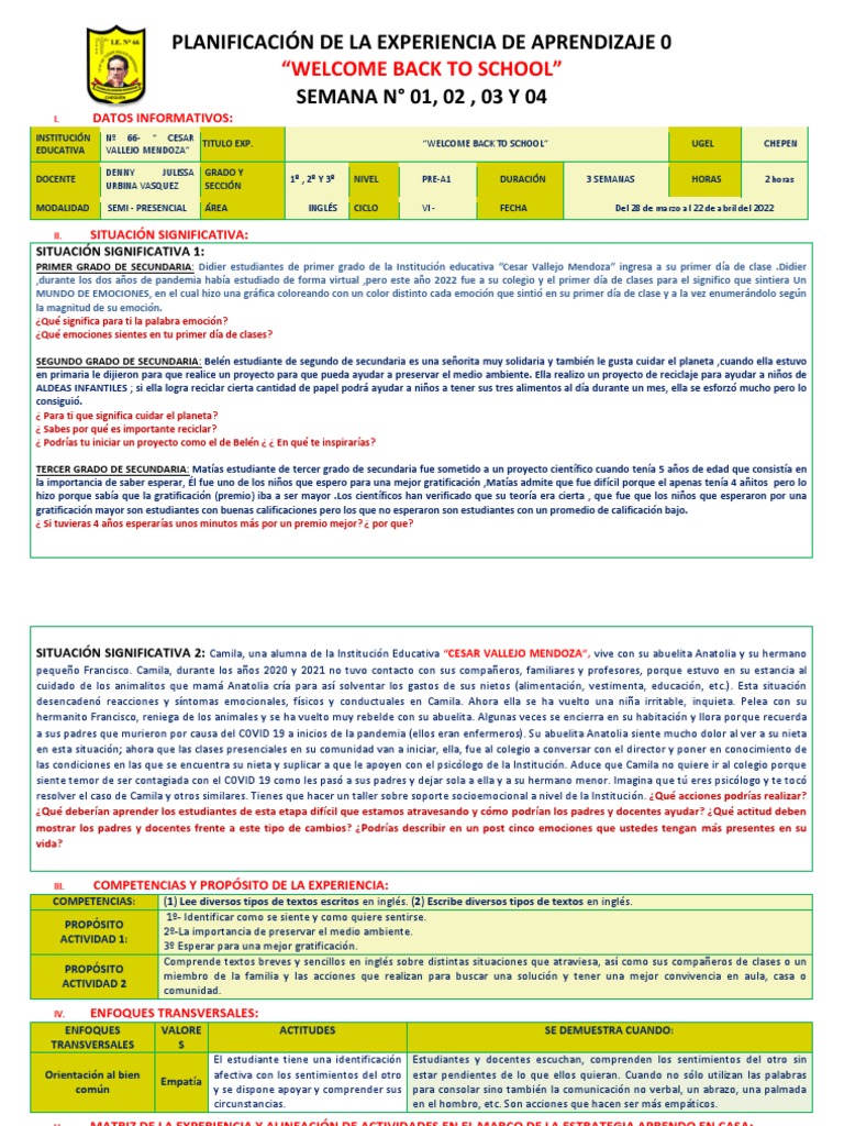 Experiencia De Aprendizaje 0 Pdf Aprendizaje Evaluación