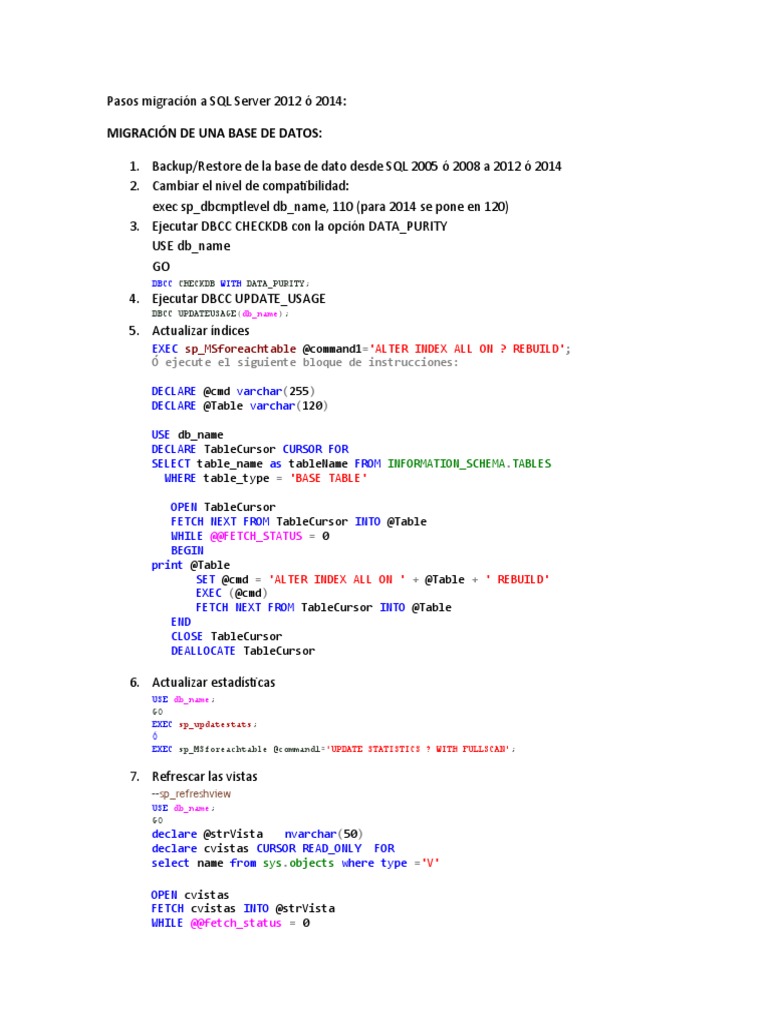 Pasos Migración A SQL Server 2012-2014 | PDF | Servidor SQL de Microsoft | SQL
