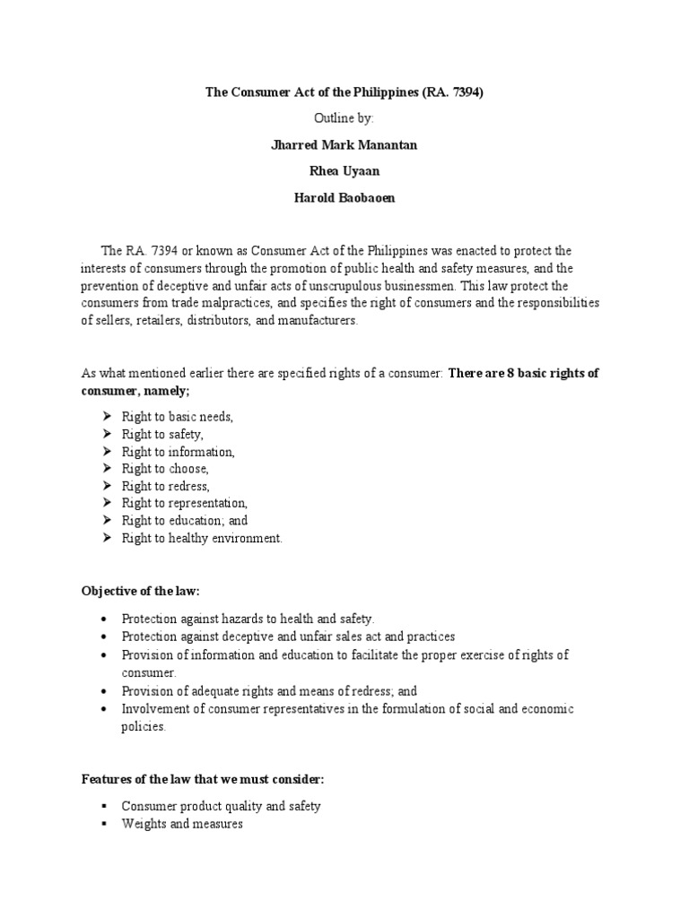 Ra 7394 | PDF | Safety | Occupational Safety And Health