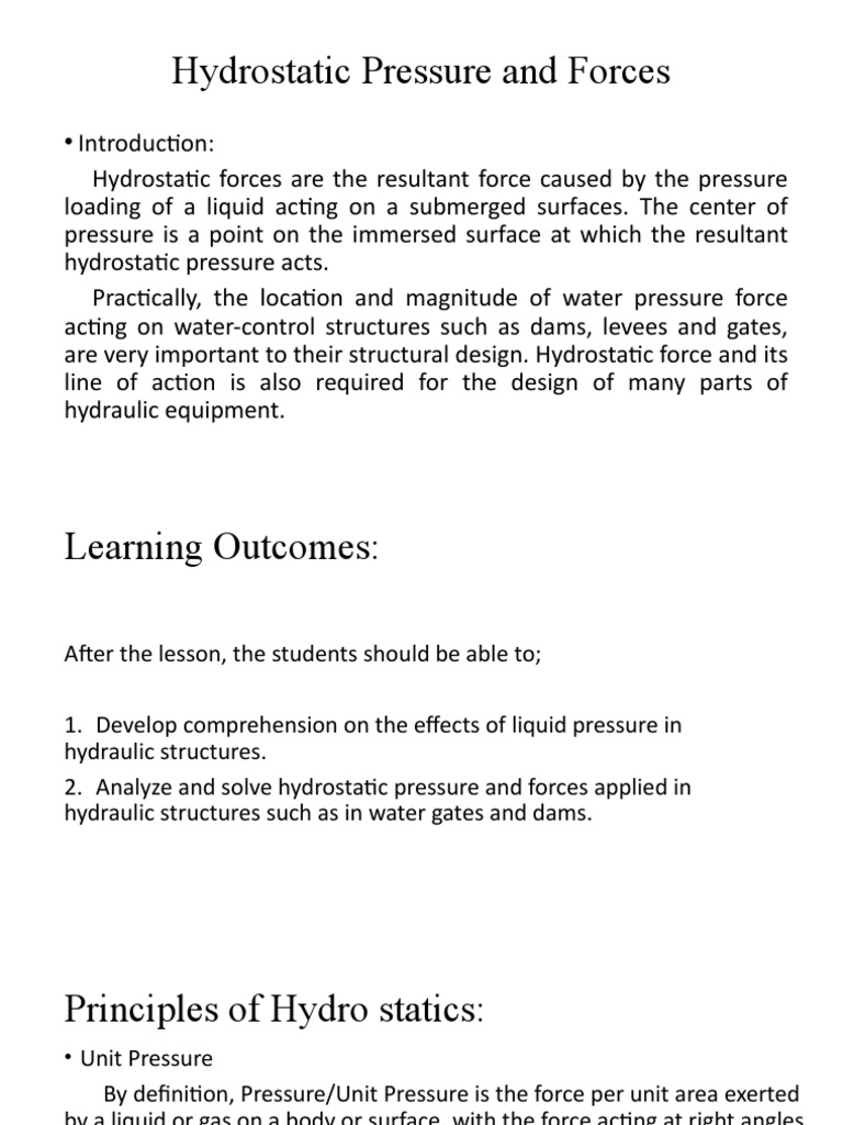 Principles of Hydrostatic Pressure | PDF | Pressure | Pressure Measurement