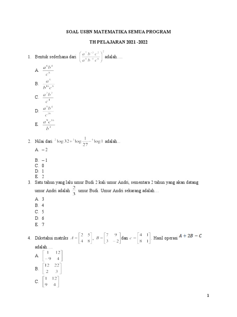 Soal Usbn Mat 2022 | PDF | Metode & Bahan Ajar