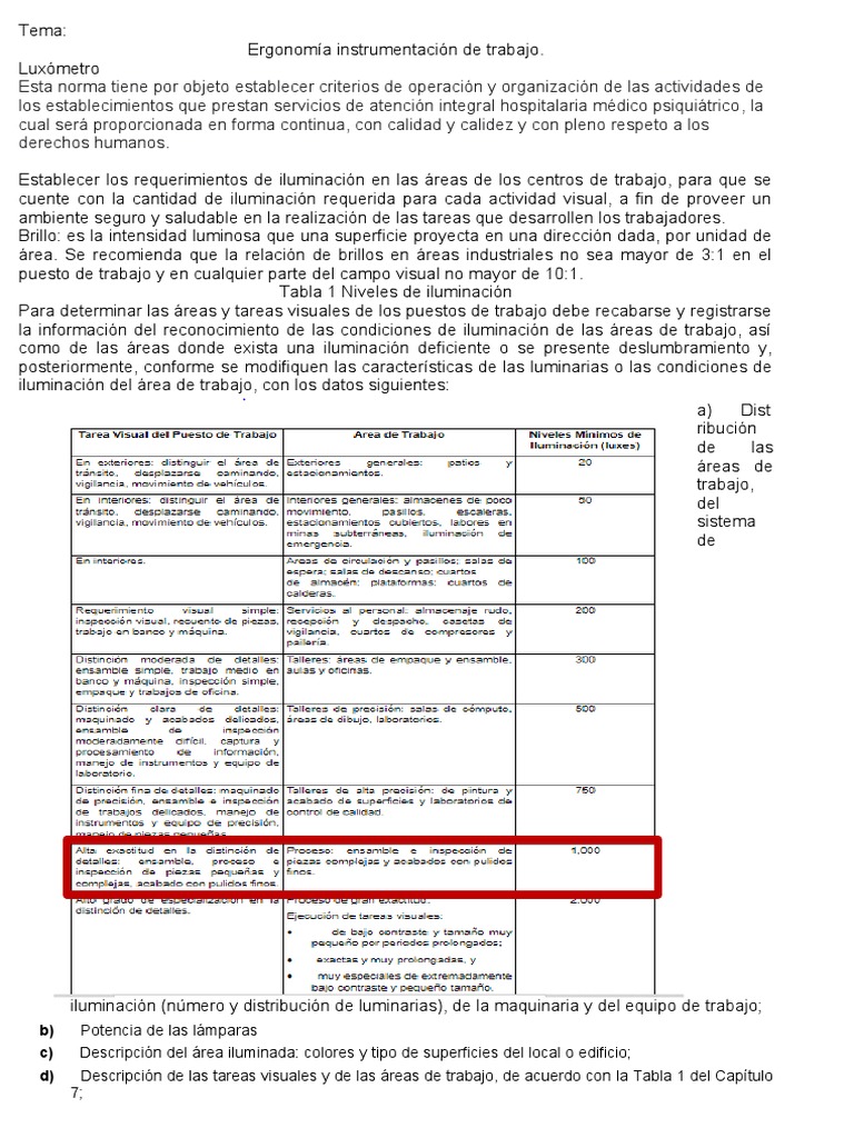 Ergonomia Final Iluminacion Interna | PDF