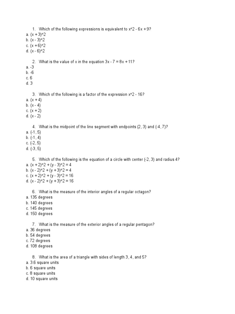 DOST Mathematics Reviewer Questions | PDF | Trigonometric Functions ...